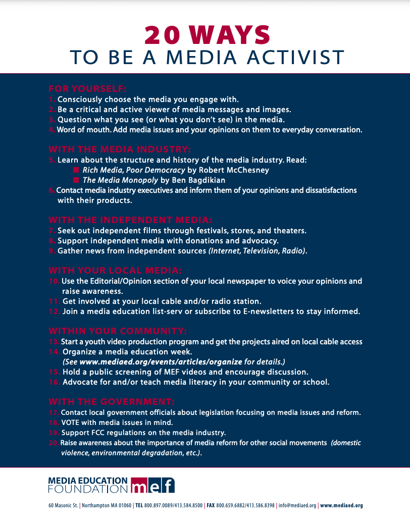 Free Handout: 20 Ways To Be a Media Activist