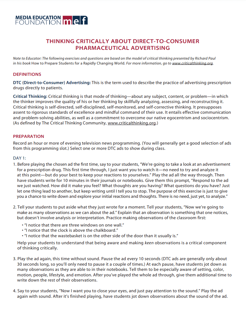Free Handout: Thinking Critically About Direct to Consumer ...