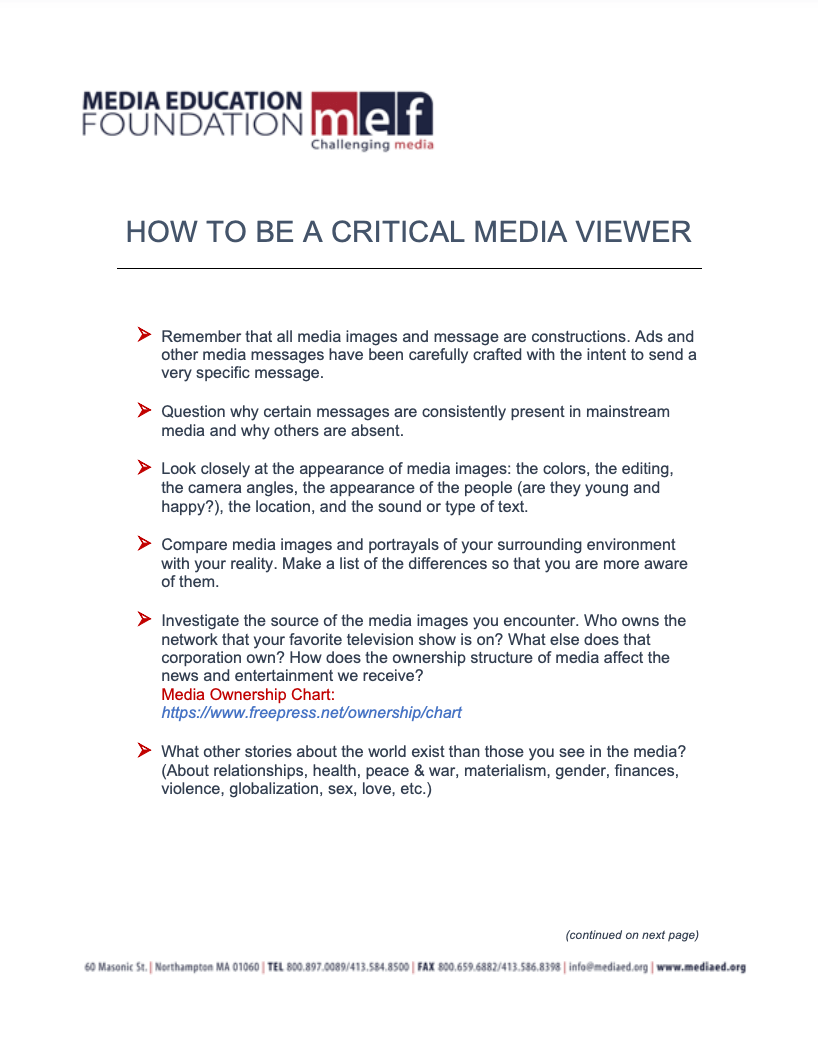 Free Handout: How To Be A Critical Media Viewer