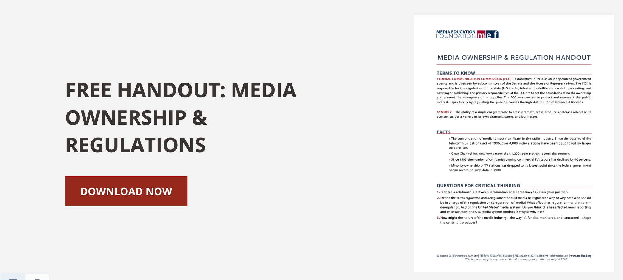 Free Handout: Media Ownership & Regulation