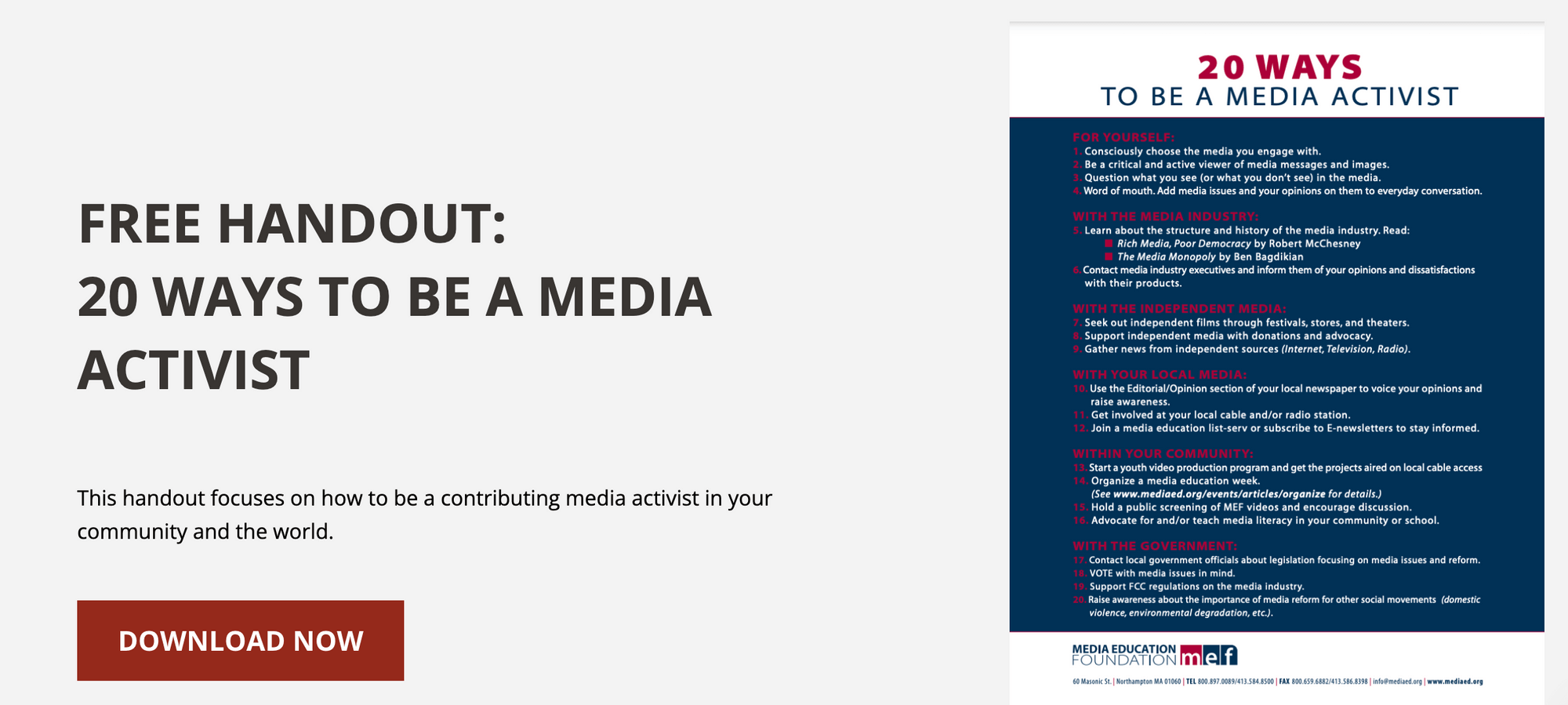 Free Handout: 20 Ways To Be a Media Activist
