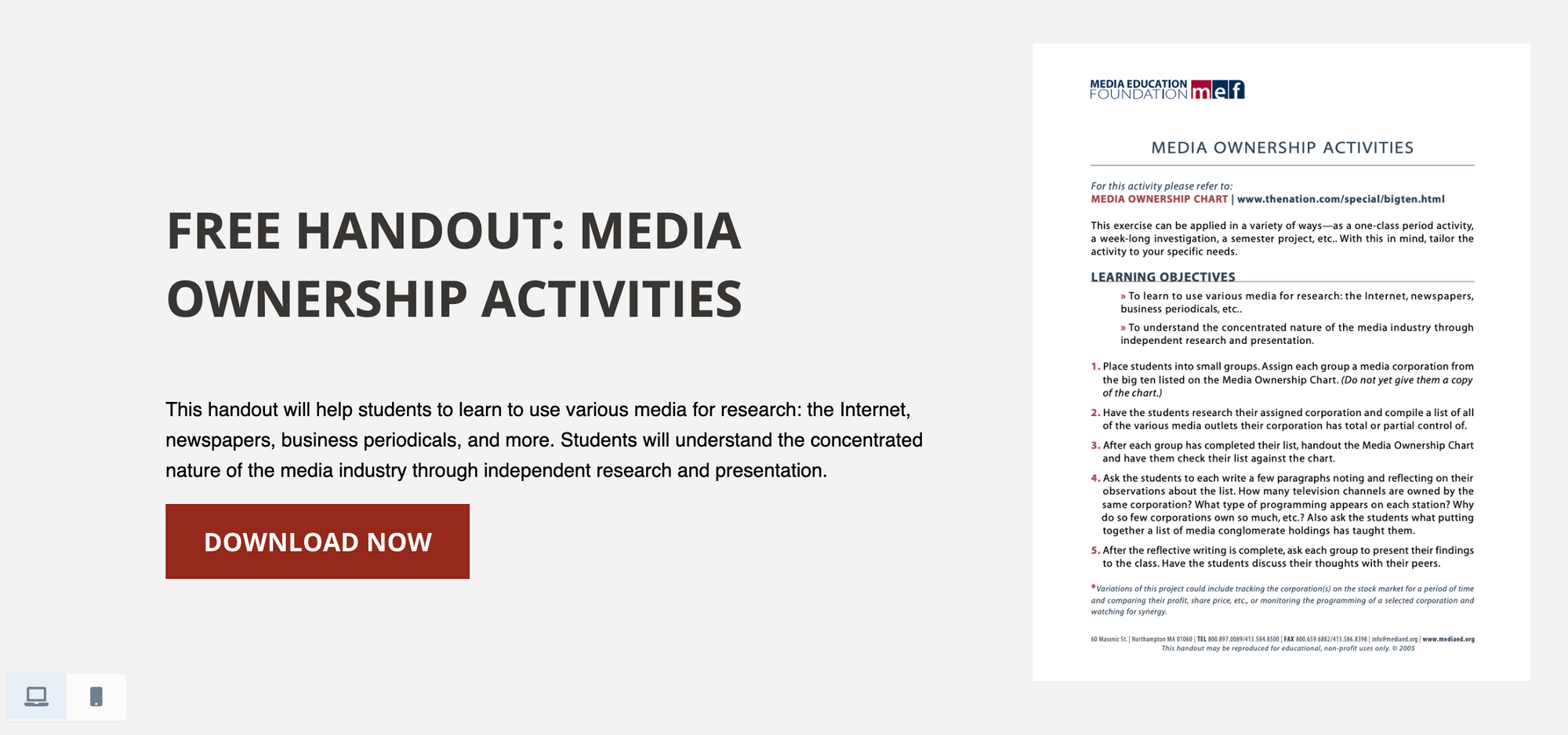 Free Handout: Media Ownership Activities